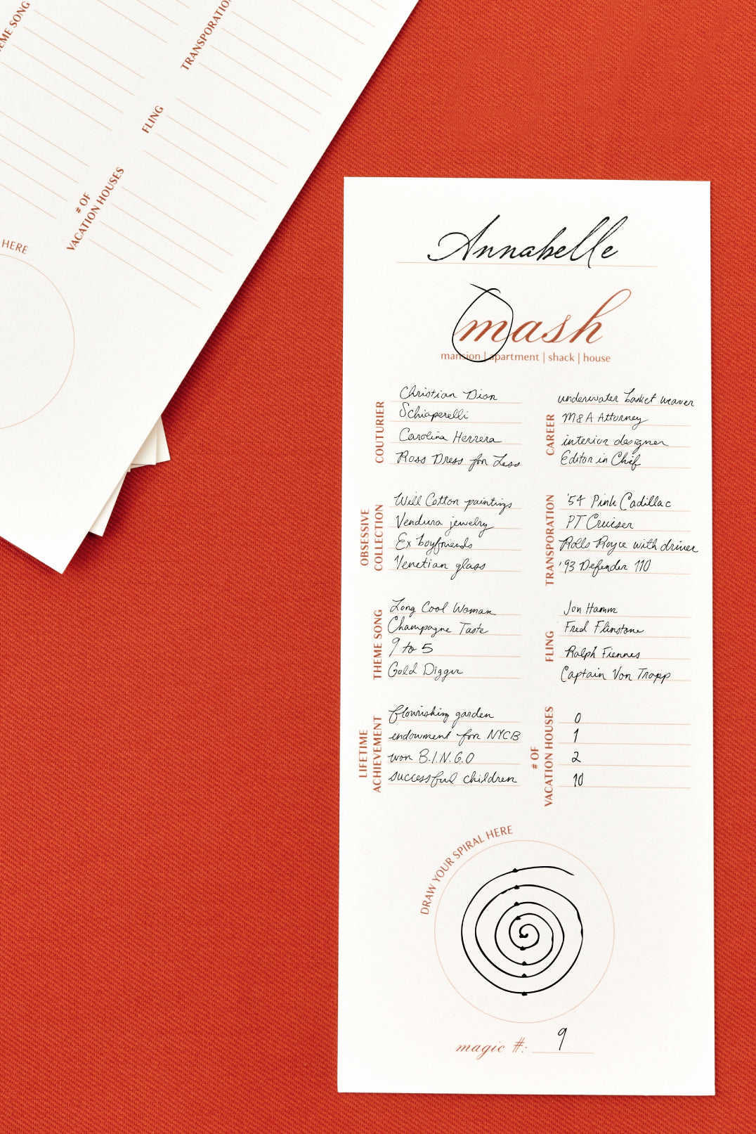 SET OF 12 M.A.S.H. GAME / MENU & PLACE CARDS